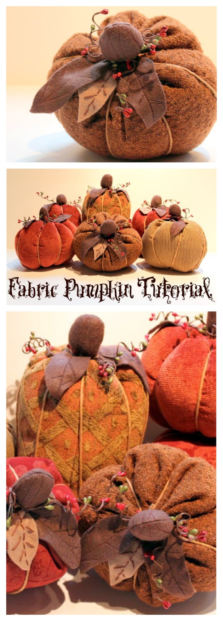 Fall Fabric Pumpkin Tutorial. www.thecottagemama.com - The Cottage Mama